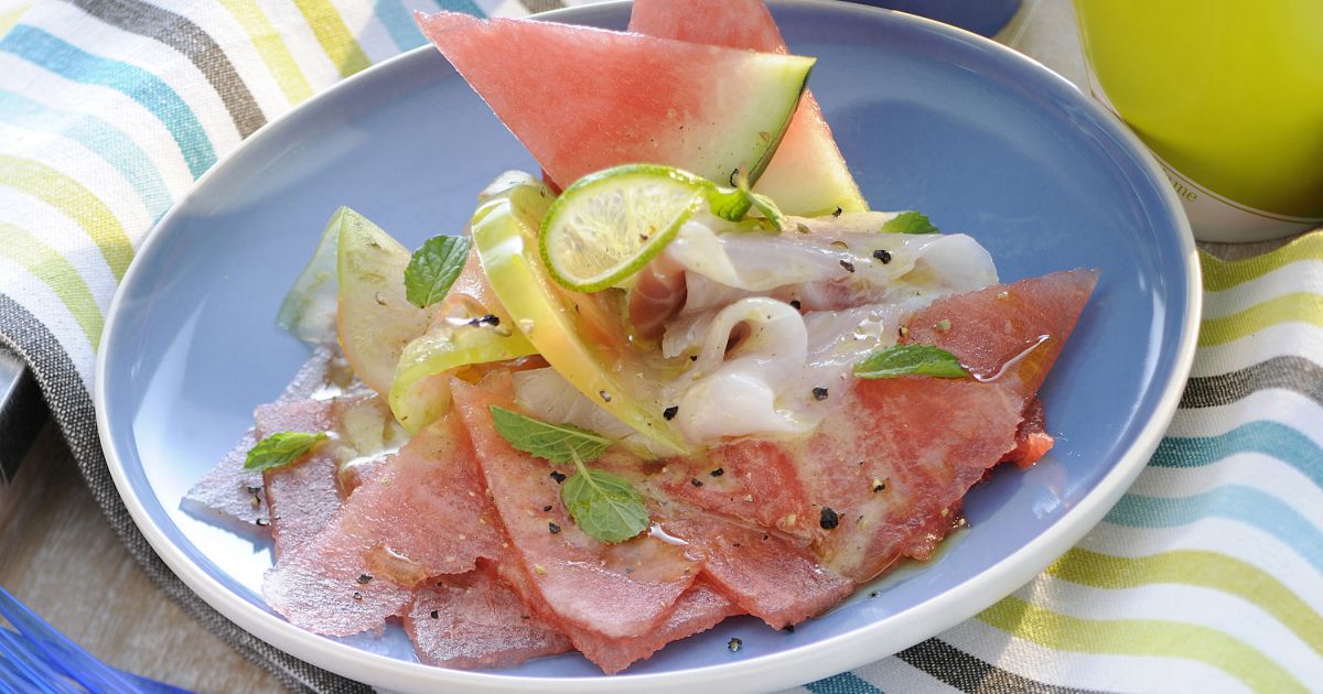 Ricetta Carpaccio di anguria e branzino alla menta - Donna Moderna