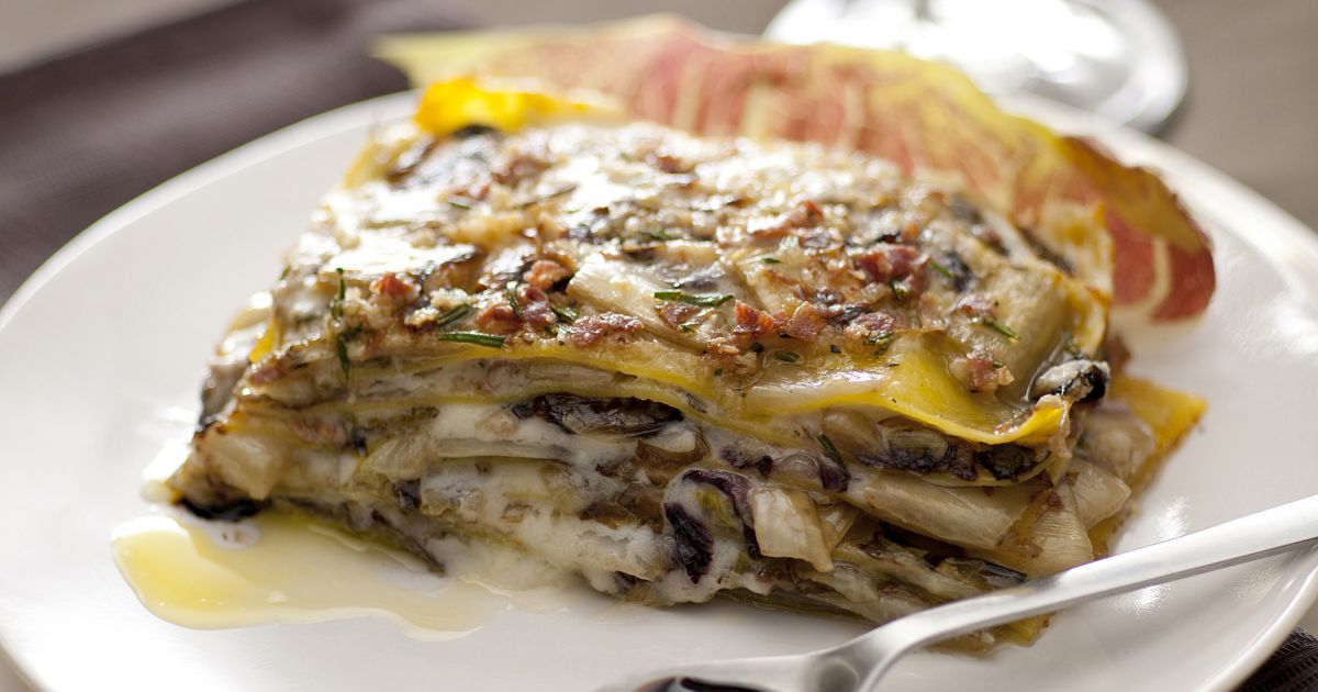 Ricetta Teglia di lasagne con radicchio al lardo, castelmagno e aceto ...