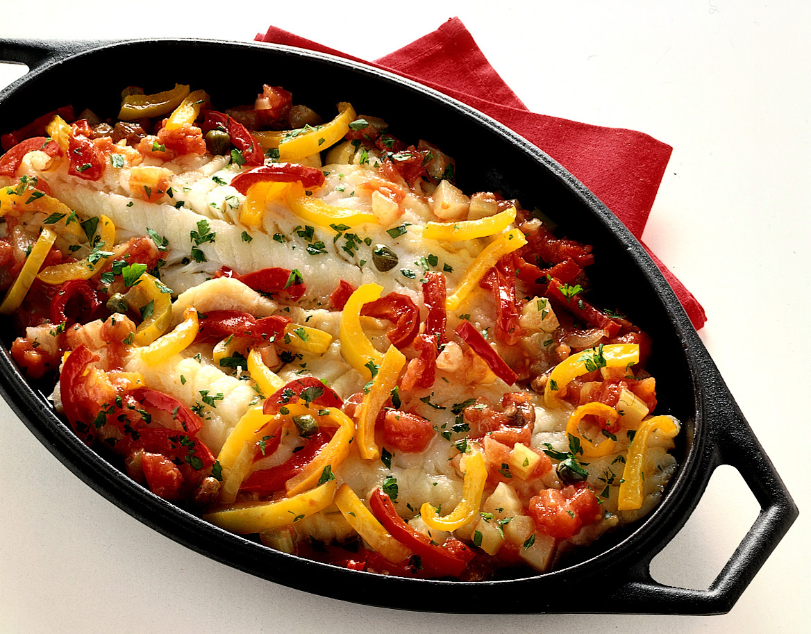 Ricetta Merluzzo al forno con peperoni - Donna Moderna